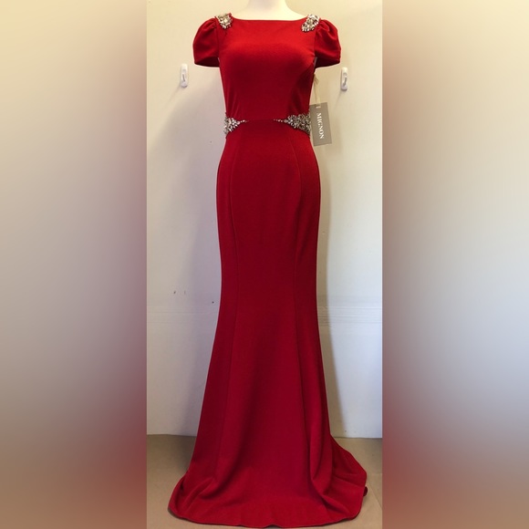 Mignon | Dresses | Mignon Red Embellished Long Formal Mermaid Gown ...
